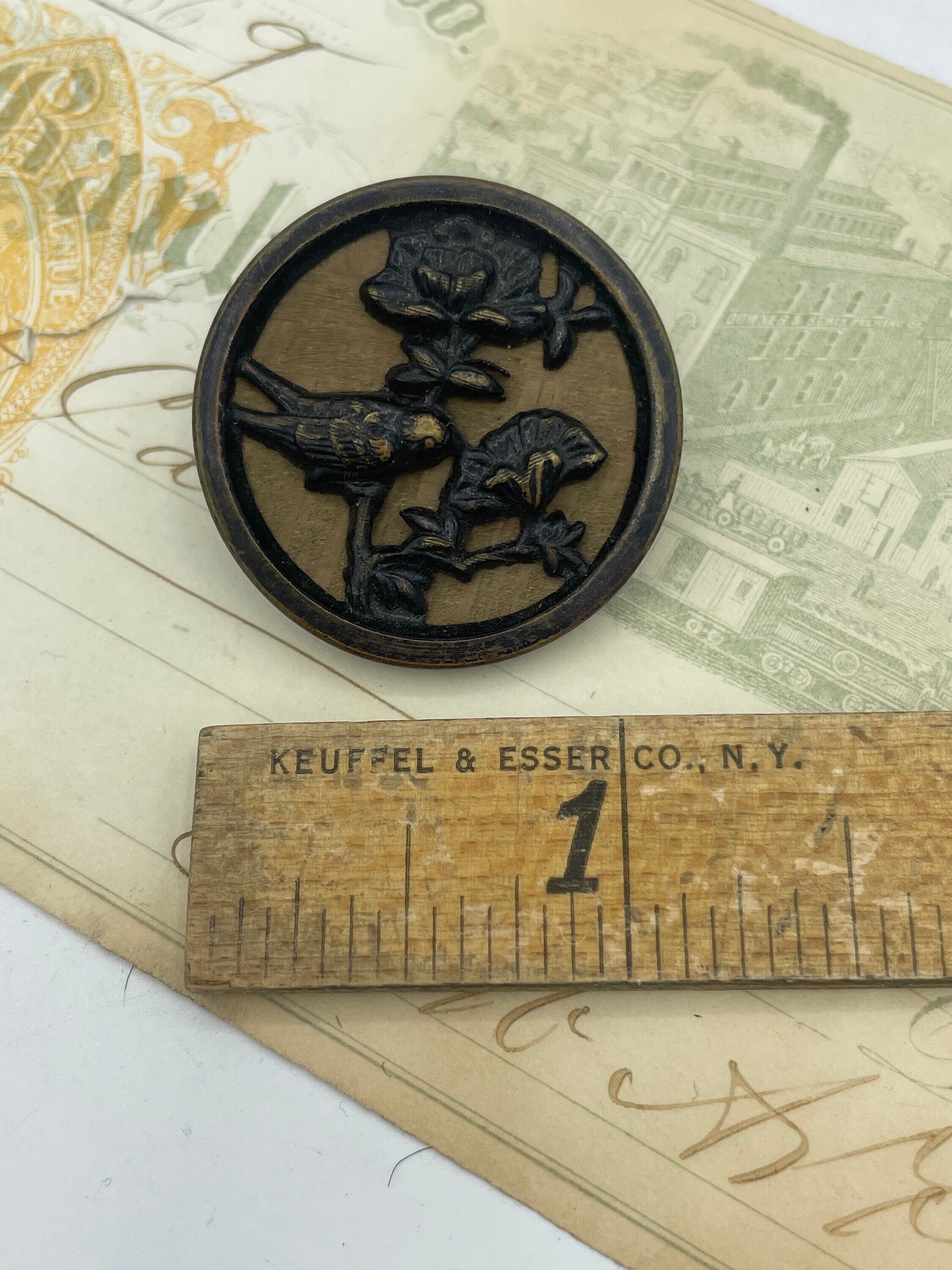 Antique Bird Flowers Metal Overlay Button / 1 1/8" - Etsy