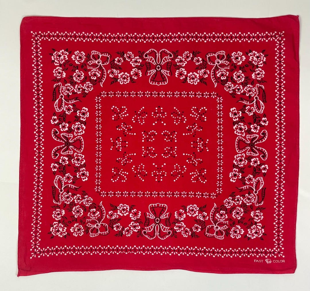 Vintage Elephant Brand Trunk DOWN Red Bandana / Bows Flowers - Etsy
