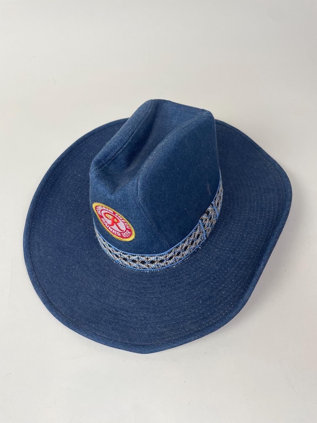 Vintage 1970s Rainer Beer Tall Western Cowboy Denim Trucker Hat / the ...