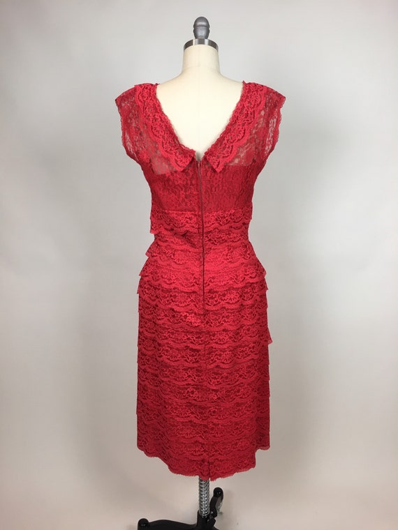 Vintage 1950s Sheer Red Lace Dress - Gem