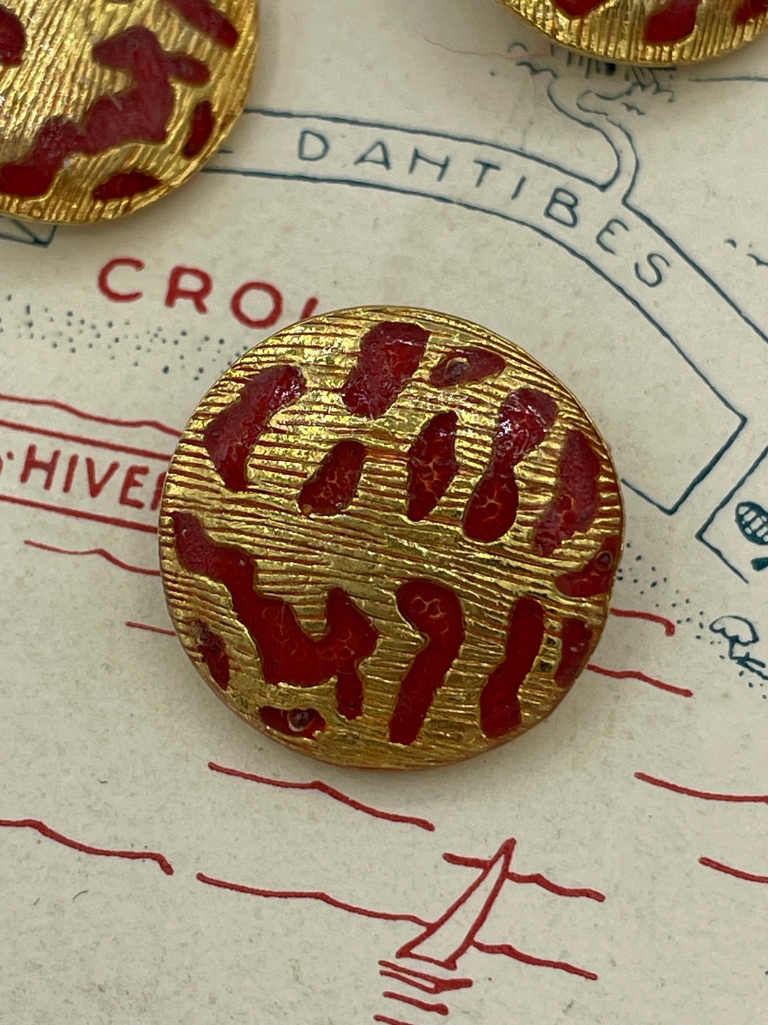 Vintage Gold & Red Enamel Buttons: Mid-century Mod Jacket Fasteners ...