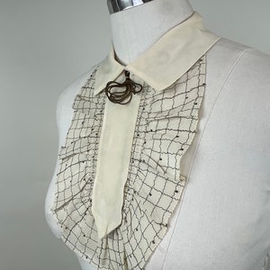 Vintage 1930s Silk Chiffon Gold Metal Bullion Bow Trim Dickie Ruffled Collar / 30s Bib Bibs Art ...