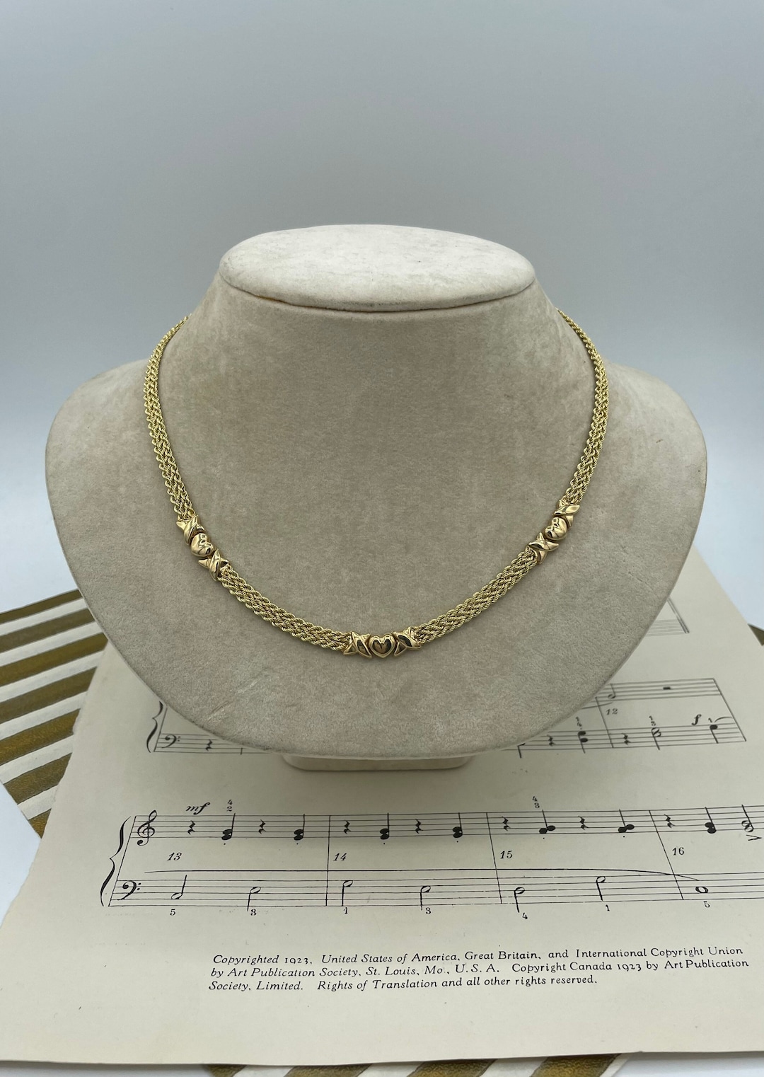 Vintage Hugs and Kisses 10K Gold Braided Rope Chain Necklace / XO Heart ...