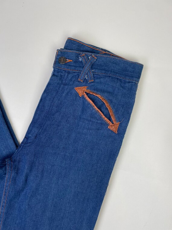 Vintage 1970s Denim Disco Ranch Bell Bottom High Wais… - Gem