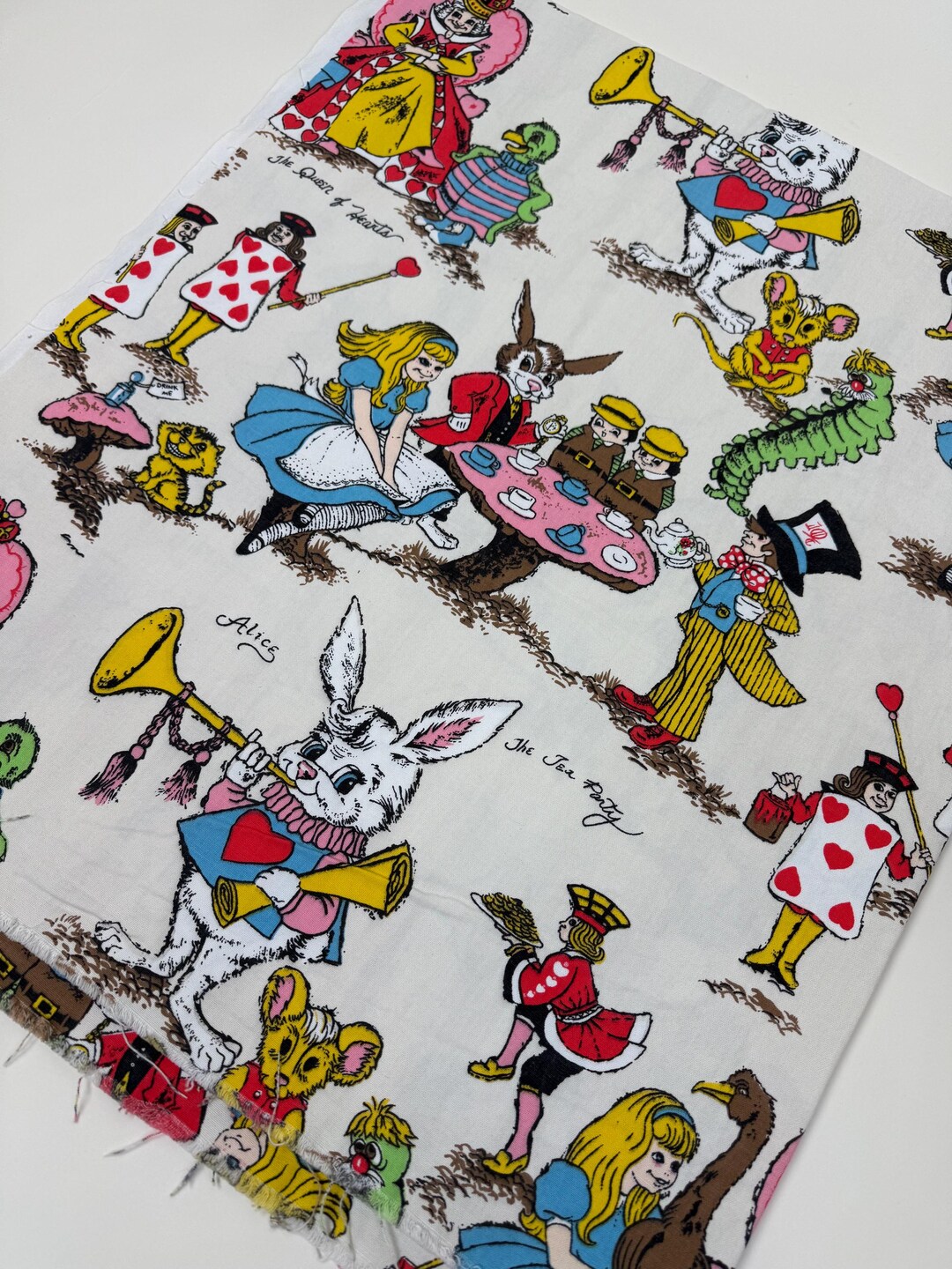 Rare Vintage 1970s Alice in Wonderland Tea Party Novelty Print Cotton ...