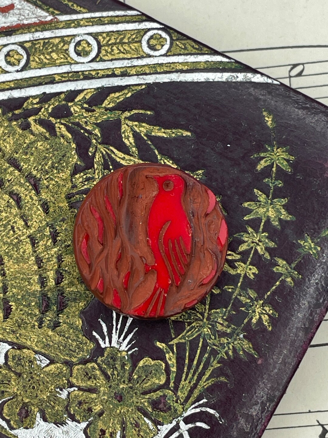 Vintage Red Glass Cardinal Bird Birds Glass Button / Novelty Realistic ...