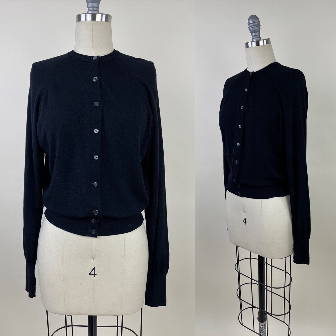 Vintage 1940s Black Wool Babydoll Cardigan Sweater / 40s Long Sleeve ...