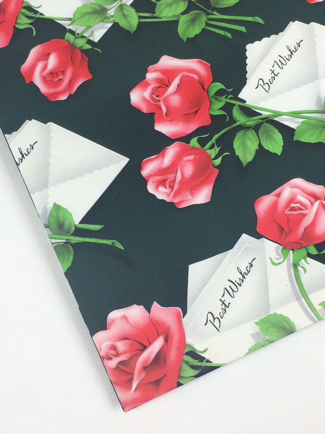 Vintage 1940s 1950s Best Wishes Red Roses Rose Gift Wrap Wrapping Paper ...