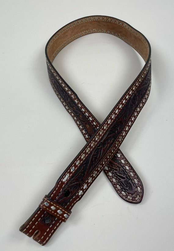 Vintage Brown Tooled Leather Leafy White Hand Lace Wh… - Gem