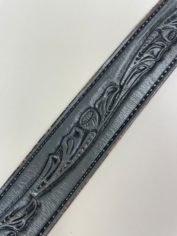 Vintage 1950s Gray Tooled Leaves Flowers Western Cowb… - Gem