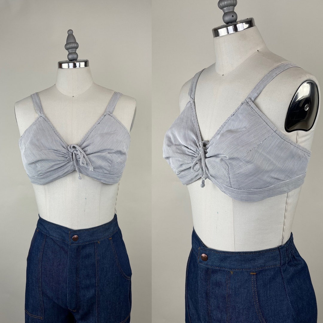 Vintage 1950s Blue White Stripe Bikini Bathing Swim Suit Top / 50s ...