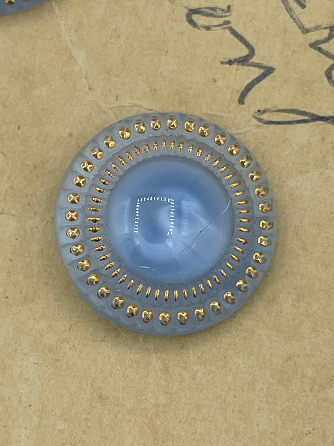 Vintage Blue Colored Moonglow Moon Glow Gold Luster Glass Button / 5/8 ...