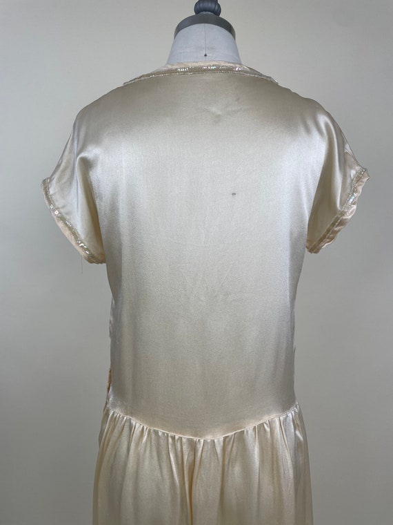 Vintage 1920s Ivory Cream White Silk Satin Flapper Dr… - Gem