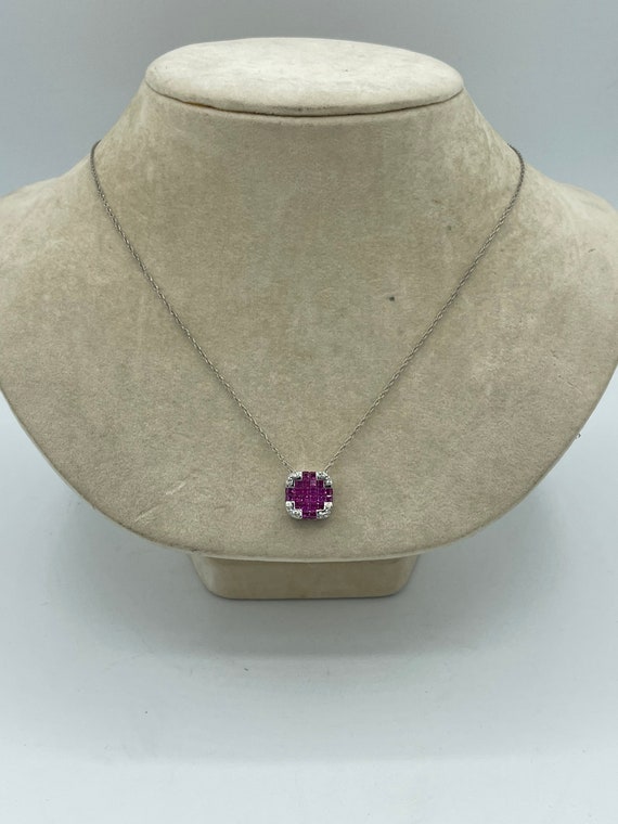 Vintage 14K White Gold Princess Cut Ruby Rubies Diamo… - Gem