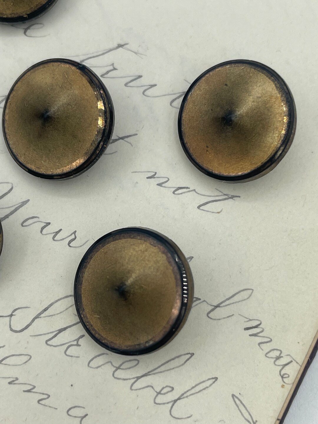 Set 6 Vintage 1940s 1950s Black Glass Button Gold Luster Conical Button ...