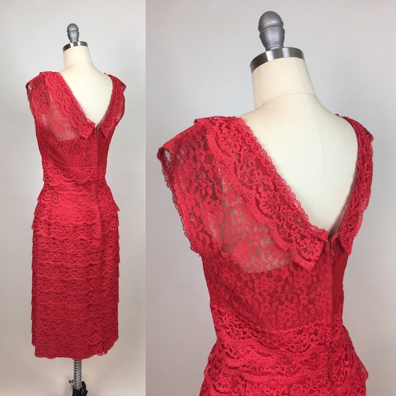 Vintage 1950s Sheer Red Lace Dress - Gem
