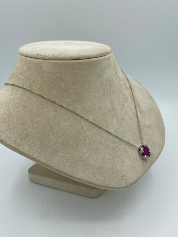 Vintage 14K White Gold Princess Cut Ruby Rubies Diamo… - Gem