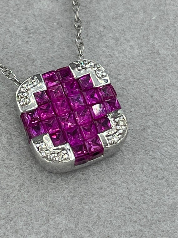 Vintage 14K White Gold Princess Cut Ruby Rubies Diamo… - Gem