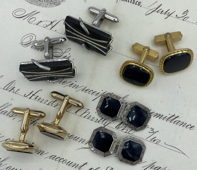 Vintage 1920s and 1950s Black Gold Sterling Silver Cufflinks - Etsy