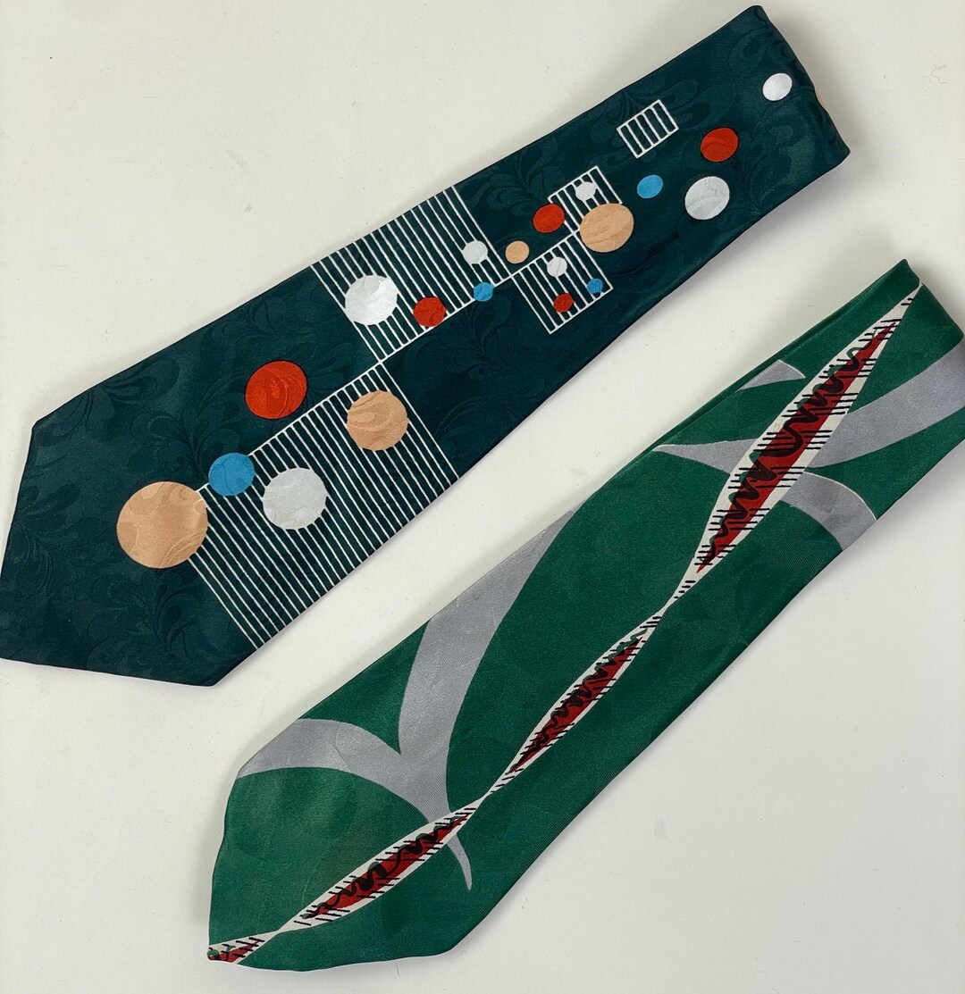 Vintage 1940s Green Brown Brocade Bubbles Fat Wide Silk Tie / Haband ...
