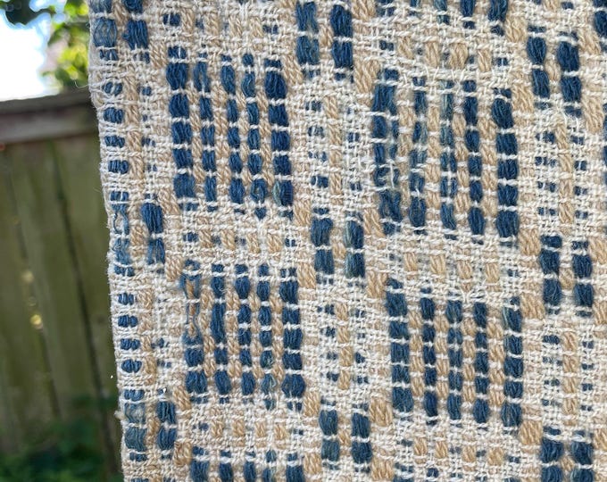 Antique Mid 1800s Primitive Woven Wool Geometric Jacquard Fabric / 19th ...