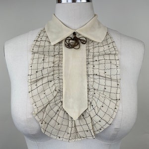 Vintage 1930s Silk Chiffon Gold Metal Bullion Bow Trim Dickie Ruffled Collar / 30s Bib Bibs Art ...