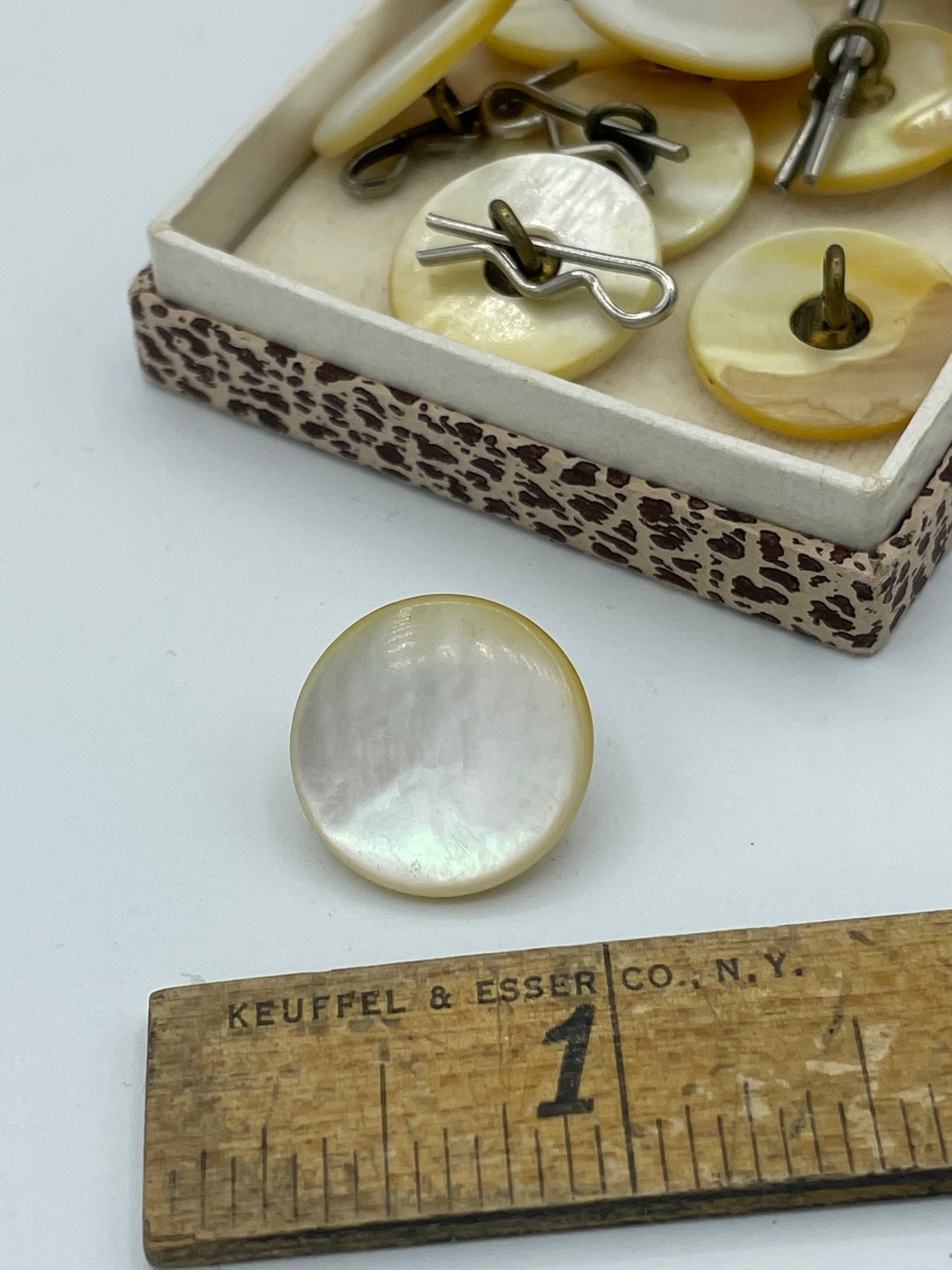 Antique Victorian 1800s Iridescent Ivory White Pearl Shell Button Metal ...