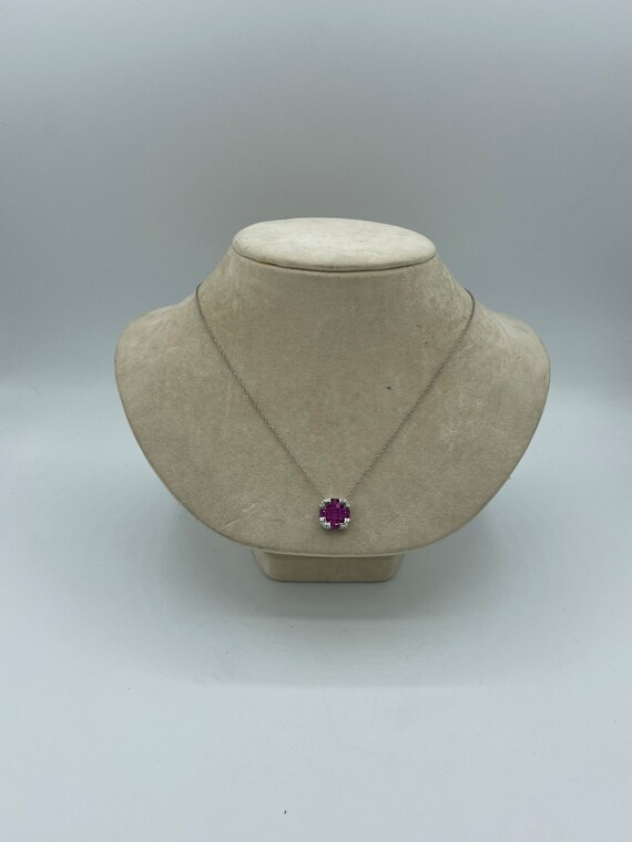 Vintage 14K White Gold Princess Cut Ruby Rubies Diamo… - Gem