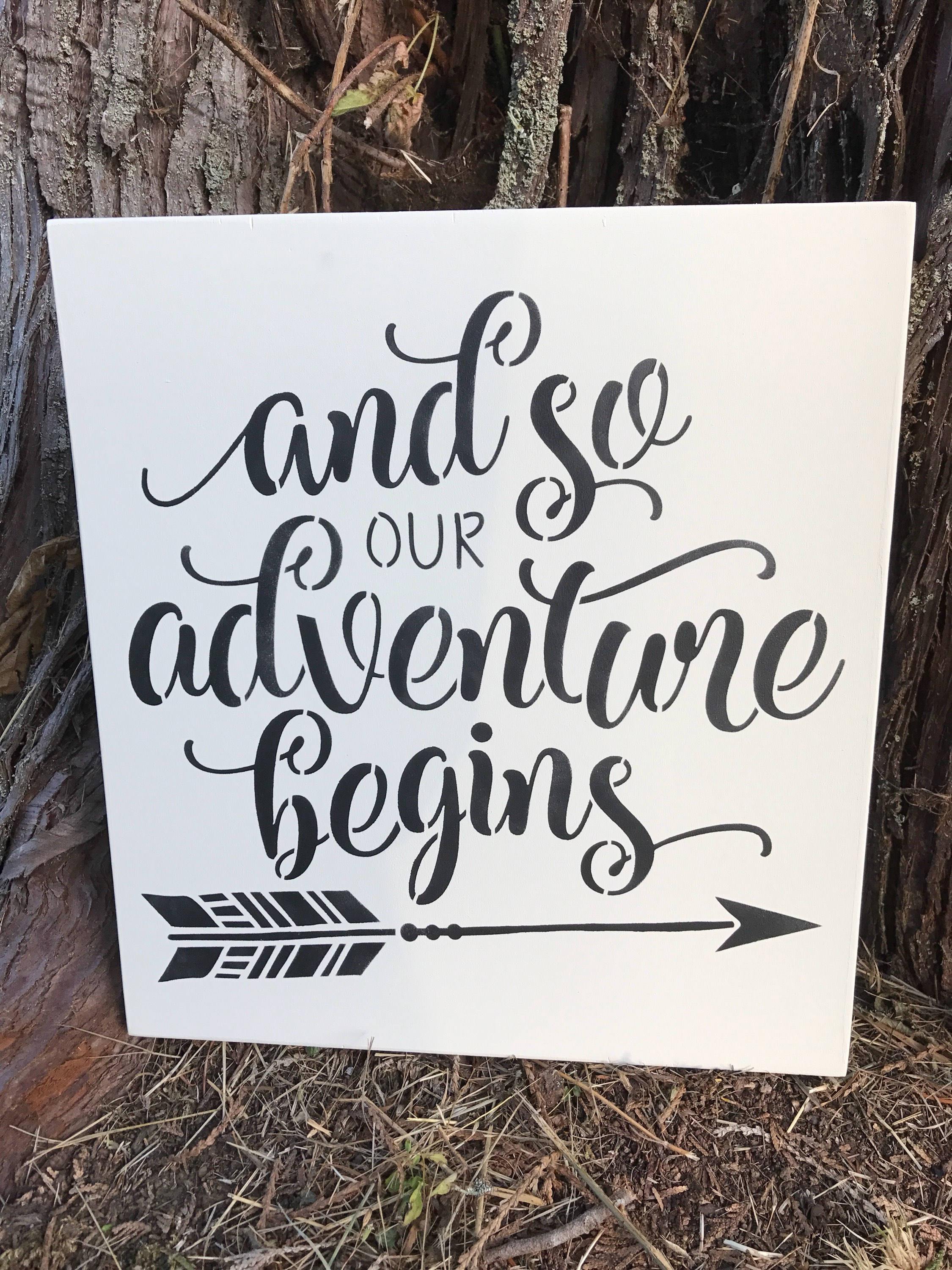 And so our adventure begins/ painted wood sign/ 12 x 12/ | Etsy