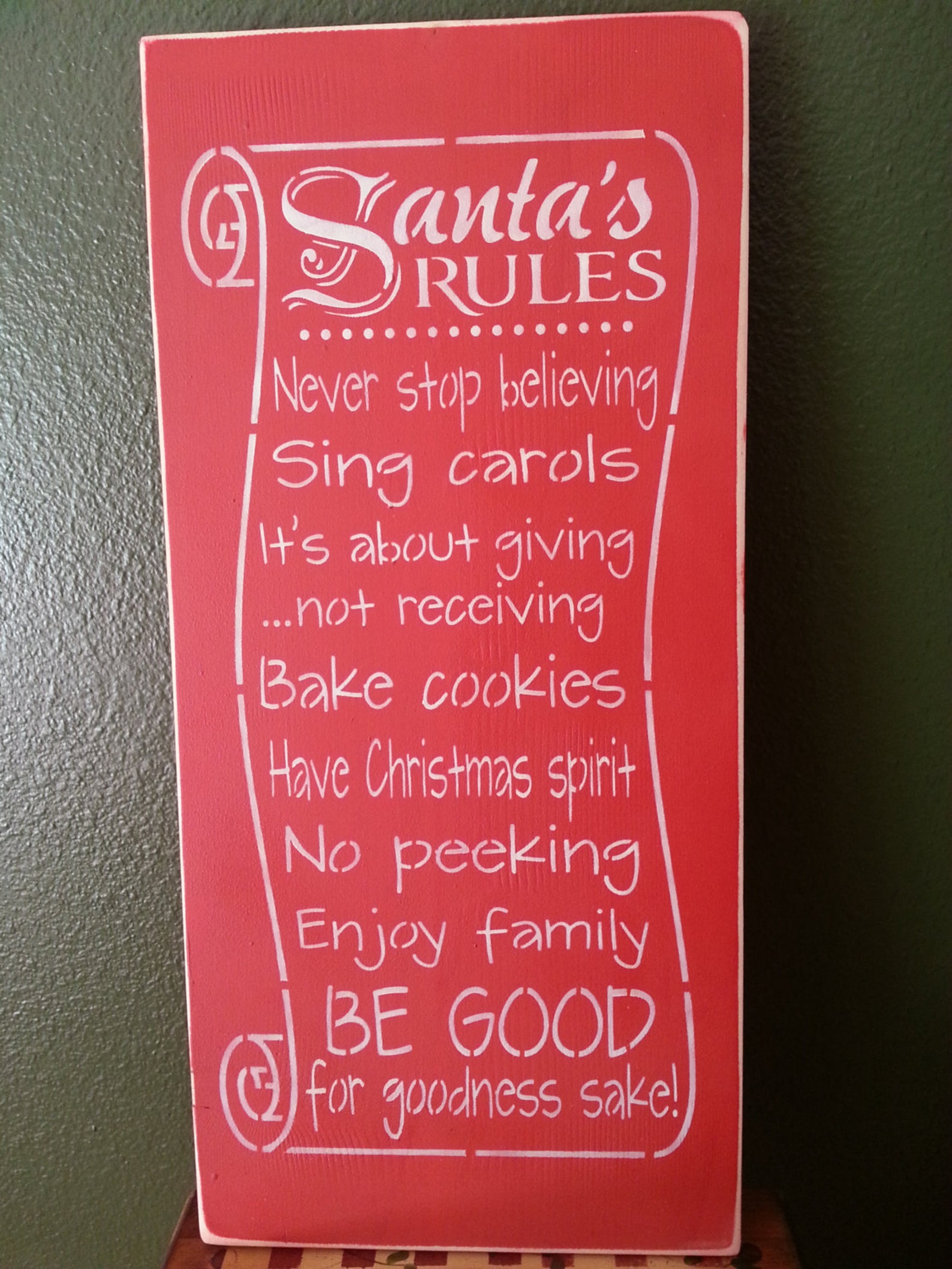 SANTA'S Rules/hand Painted/christmas Sign/wood Christmas Sign/10"x 20 ...