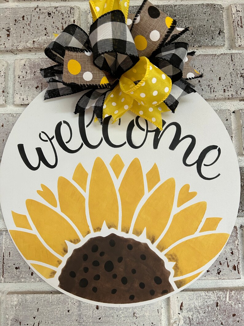 Sunflower Welcome| Door Hanger| Front Door Welcome Sign| Round Door ...