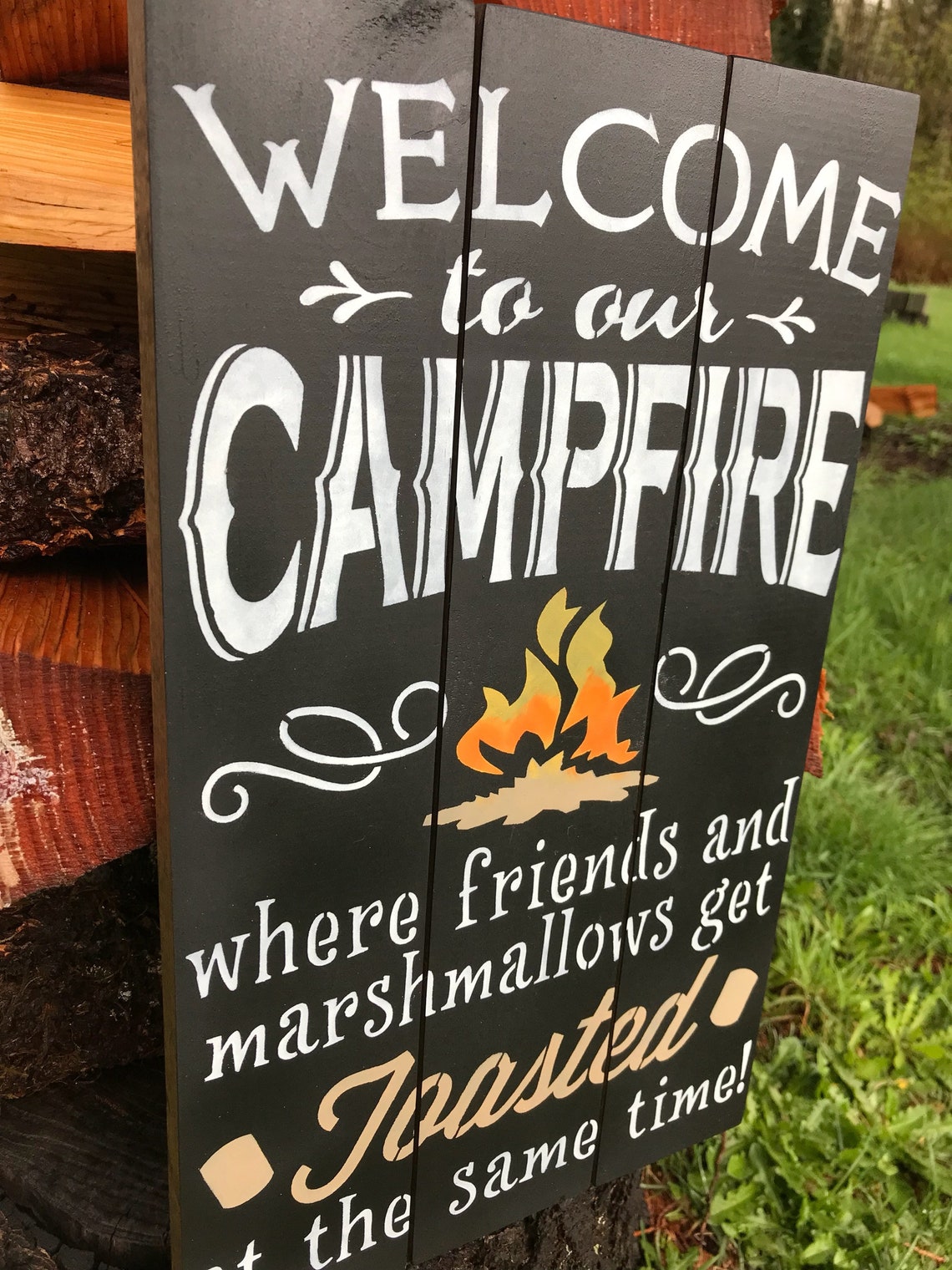 Welcome to Our Campfire//hand Painted// Wood Sign// Rustic Campfire ...
