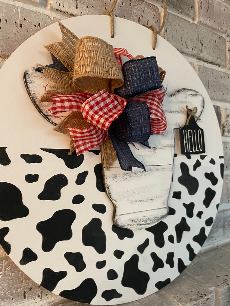 Cow/heifer Head Round Sign/ Large Door Hanger/ Round Door Hanger/ Home ...