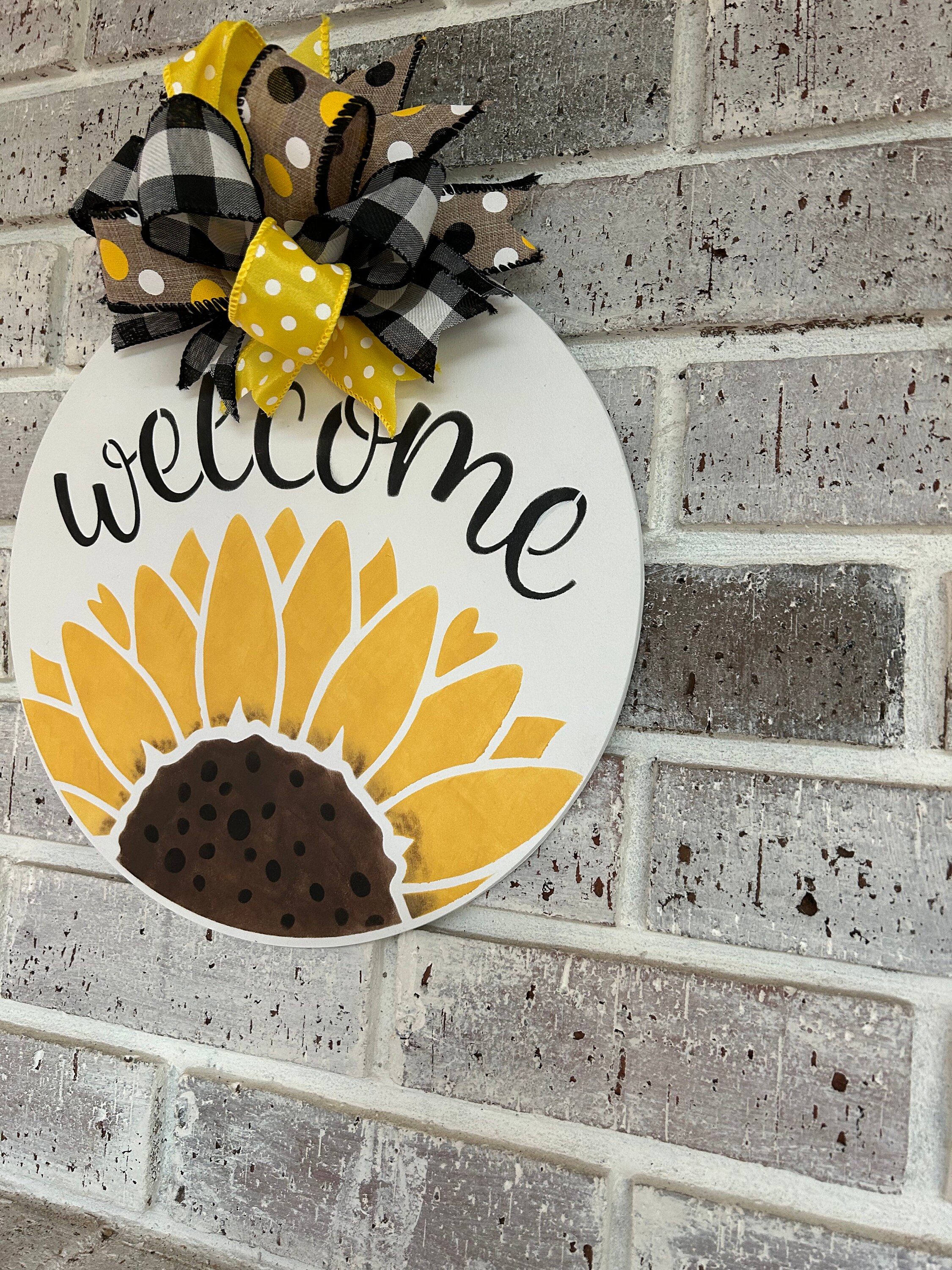 Sunflower Welcome| Door Hanger| Front Door Welcome Sign| Round Door ...