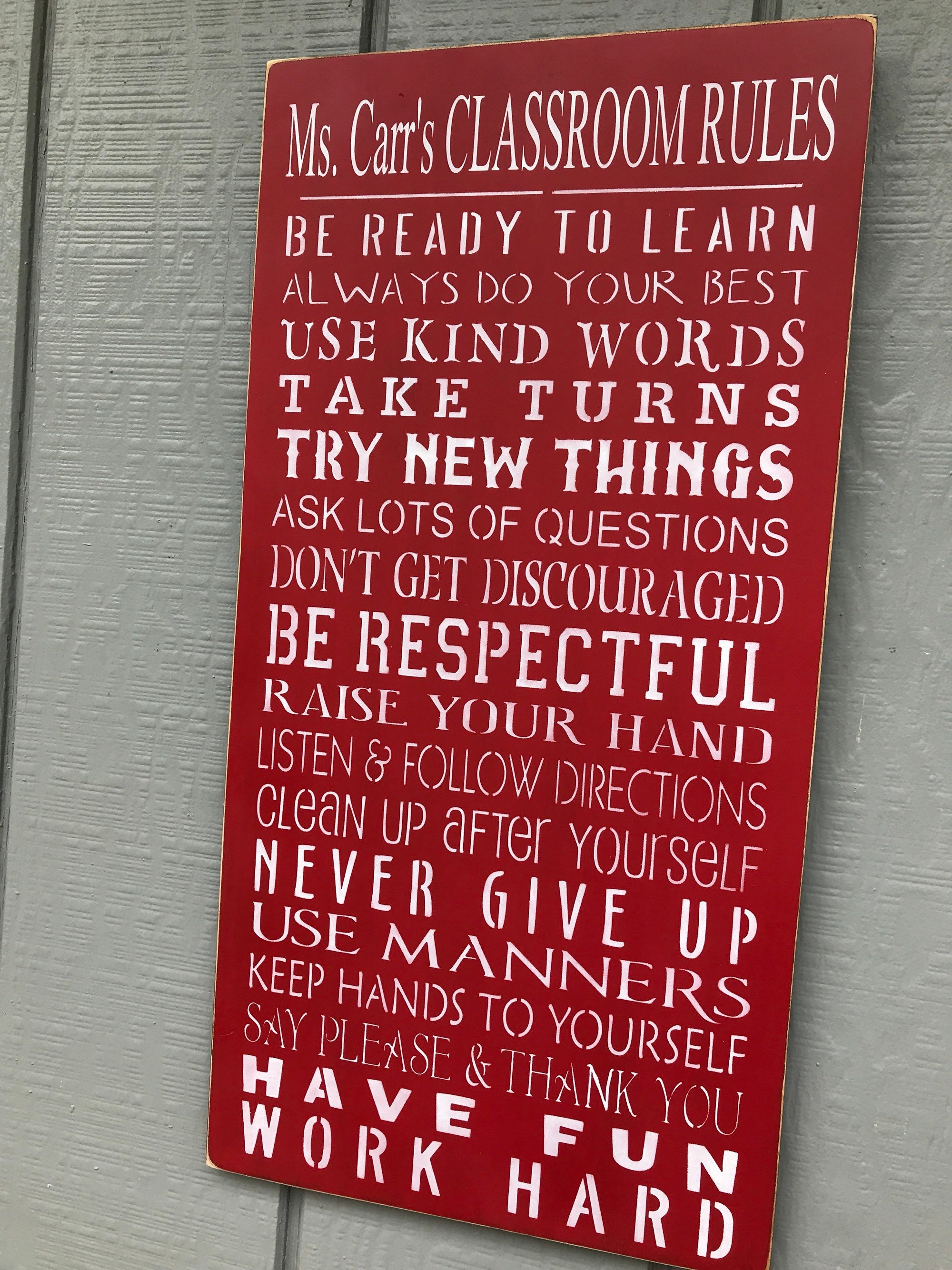 Teacher Sign/ CLASSROOM RULES/ Hand Painted Wood Sign/ Teacher/ Back to ...