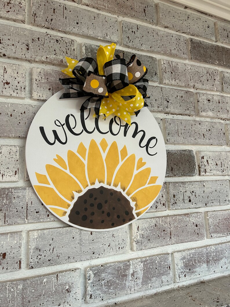 Sunflower Welcome| Door Hanger| Front Door Welcome Sign| Round Door ...