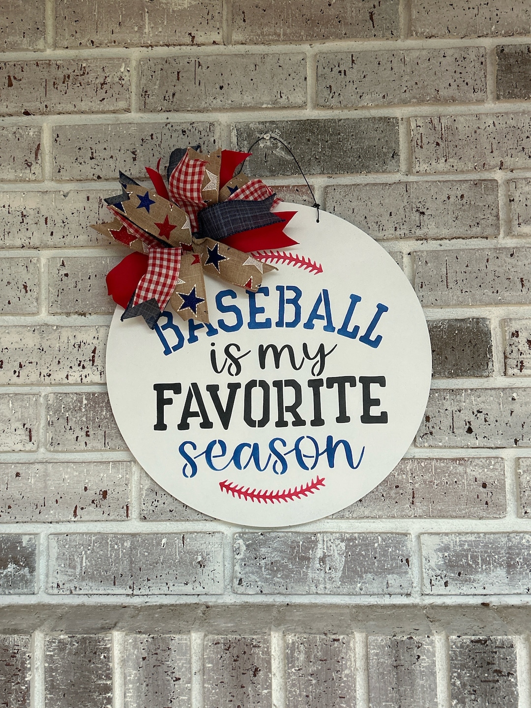 Baseball Front Door Decor| 14" Round Door Hanger| Baseball Hanger ...
