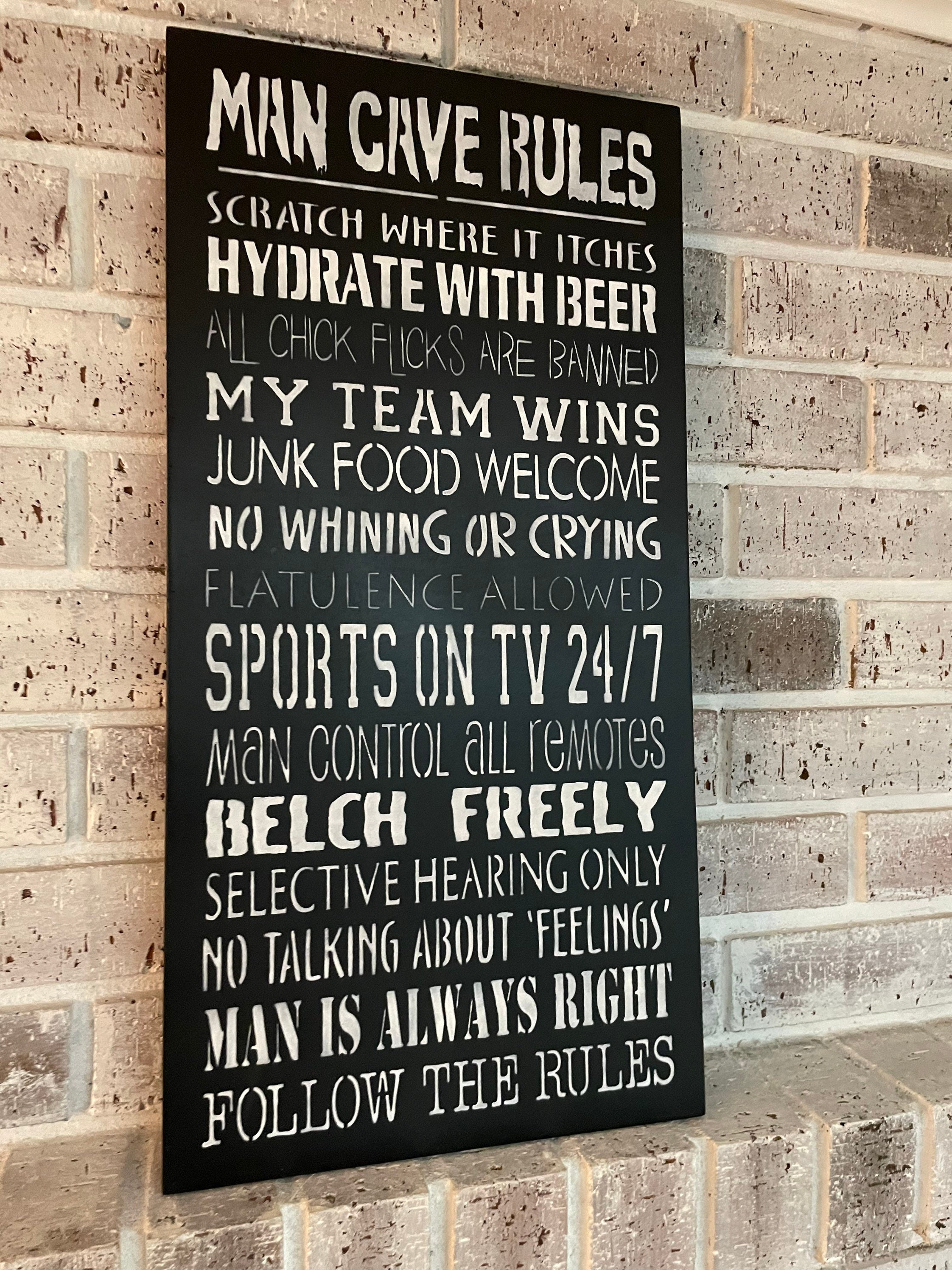 MAN CAVE RULES/ Hand Painted/ Wood Sign/ Typography/ Wall | Etsy