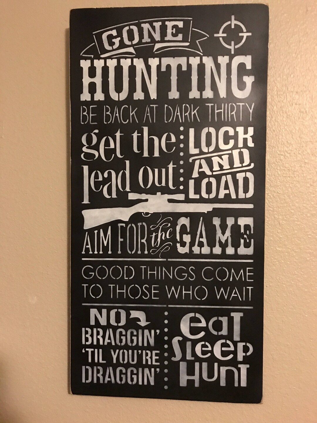 GONE HUNTING, Hand Painted Rustic Distressed Wood Sign, Hunting Decor ...
