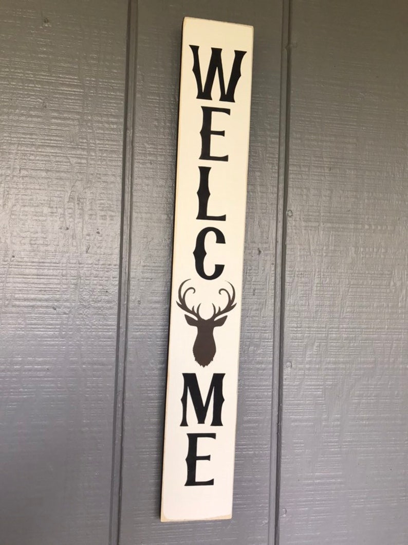 Welcome/deer/rustic/home Decor/ Front Door Welcome/ 4" X 24 ...