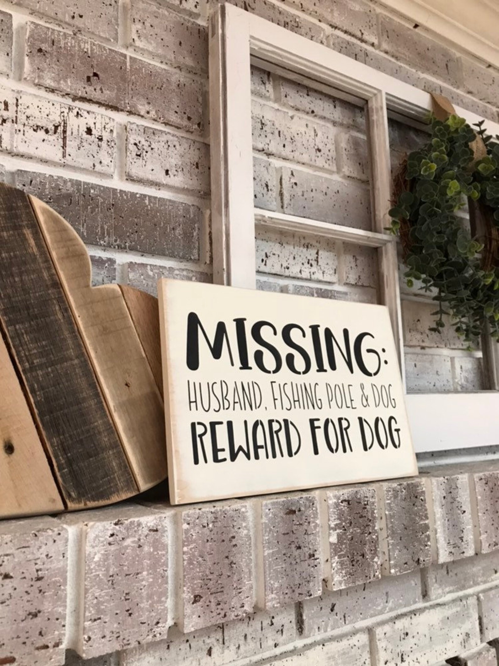 Missing Husband Sign//wood Sign//fishing Pole & Dog//reward//home Decor ...