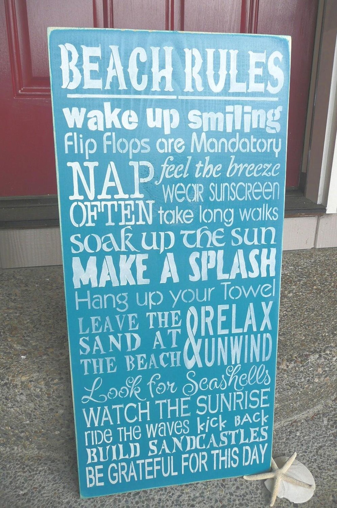 BEACH RULES, Hand Painted, Wood Sign, Front Door Sign, Wall Decor ...