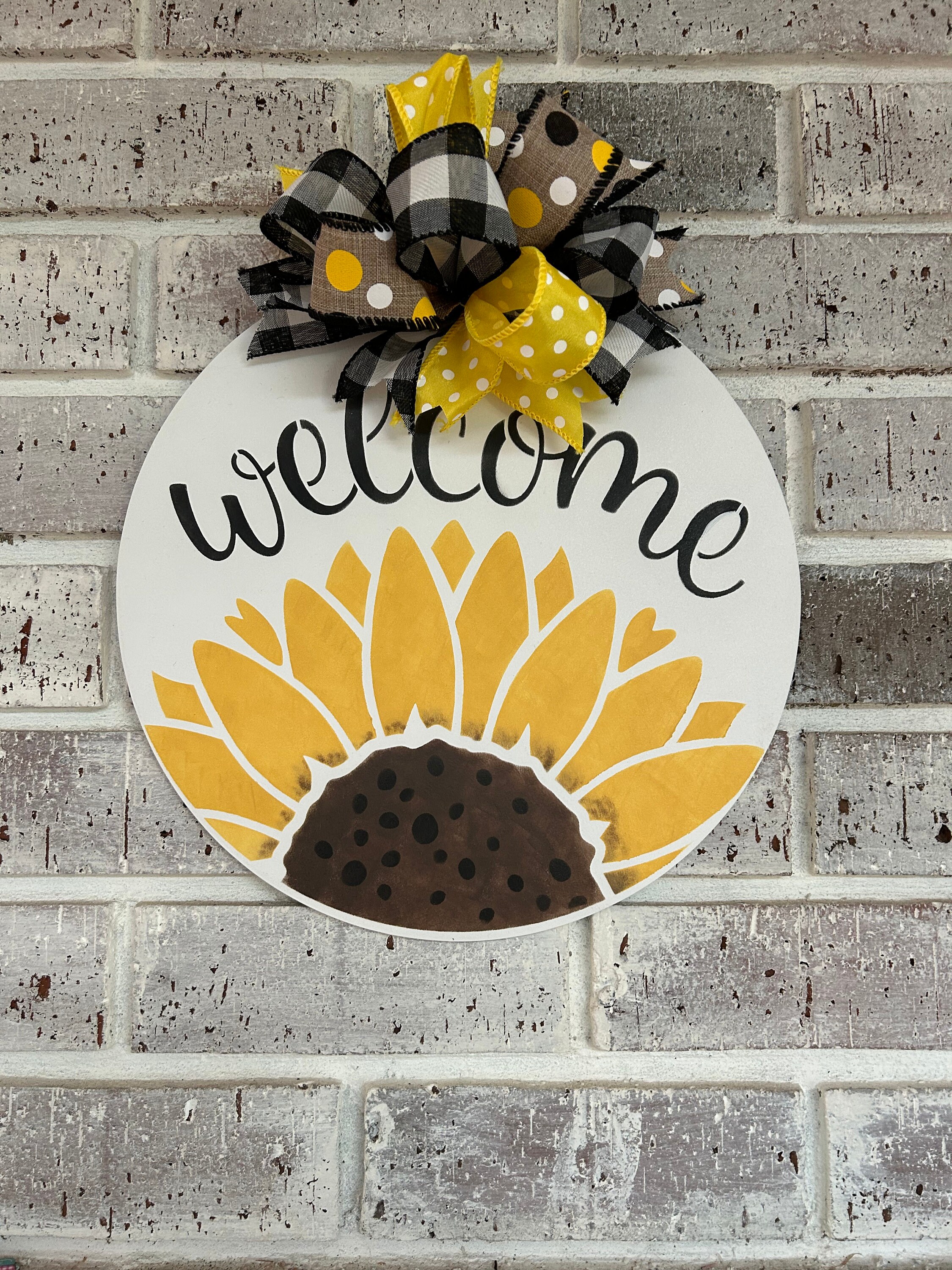 Sunflower Welcome| Door Hanger| Front Door Welcome Sign| Round Door ...