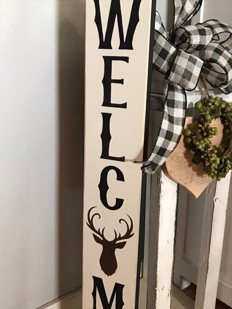 Welcome/deer/rustic/home Decor/ Front Door Welcome/ 4" X 24 ...