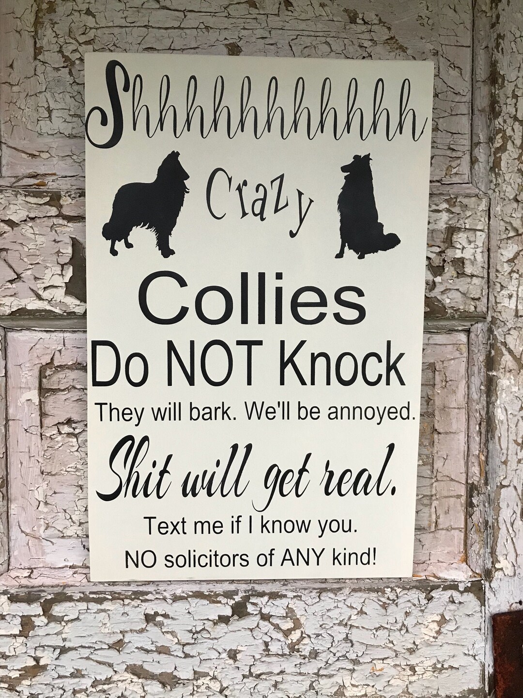 Crazy Collies Sign/ Do Not Knock/ They Will Bark/ Painted Wood Sign ...