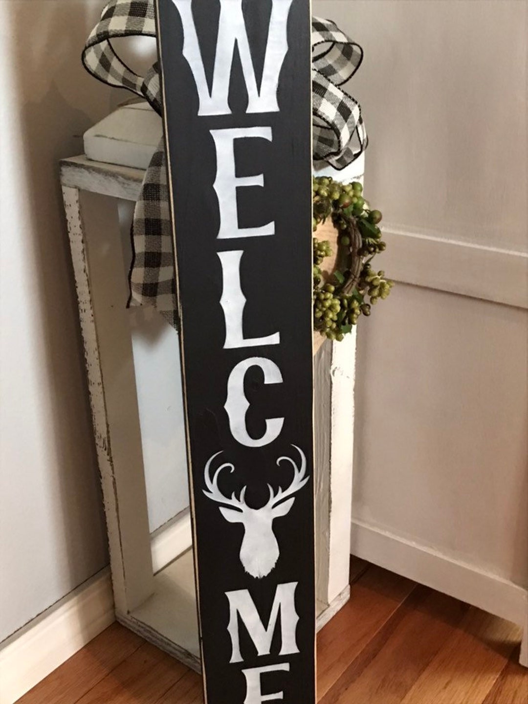 Deer Sign/welcome/ Front Door/ Welcome Deer/door Leaner/ 4"x24 ...