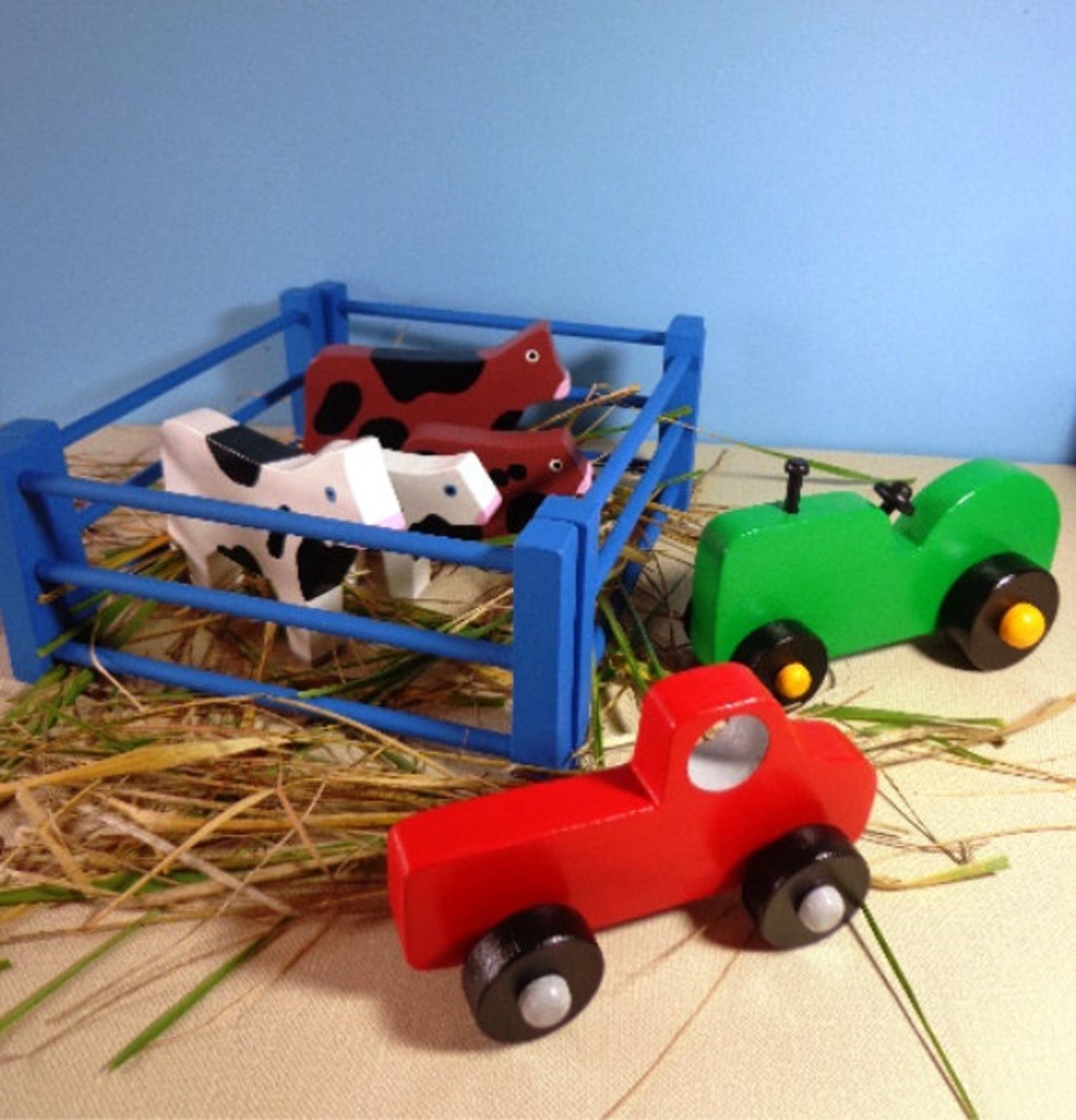Wood/wooden Kids Toy Farm Set, Tractor, Truck, Cows, Fence, Birthday ...