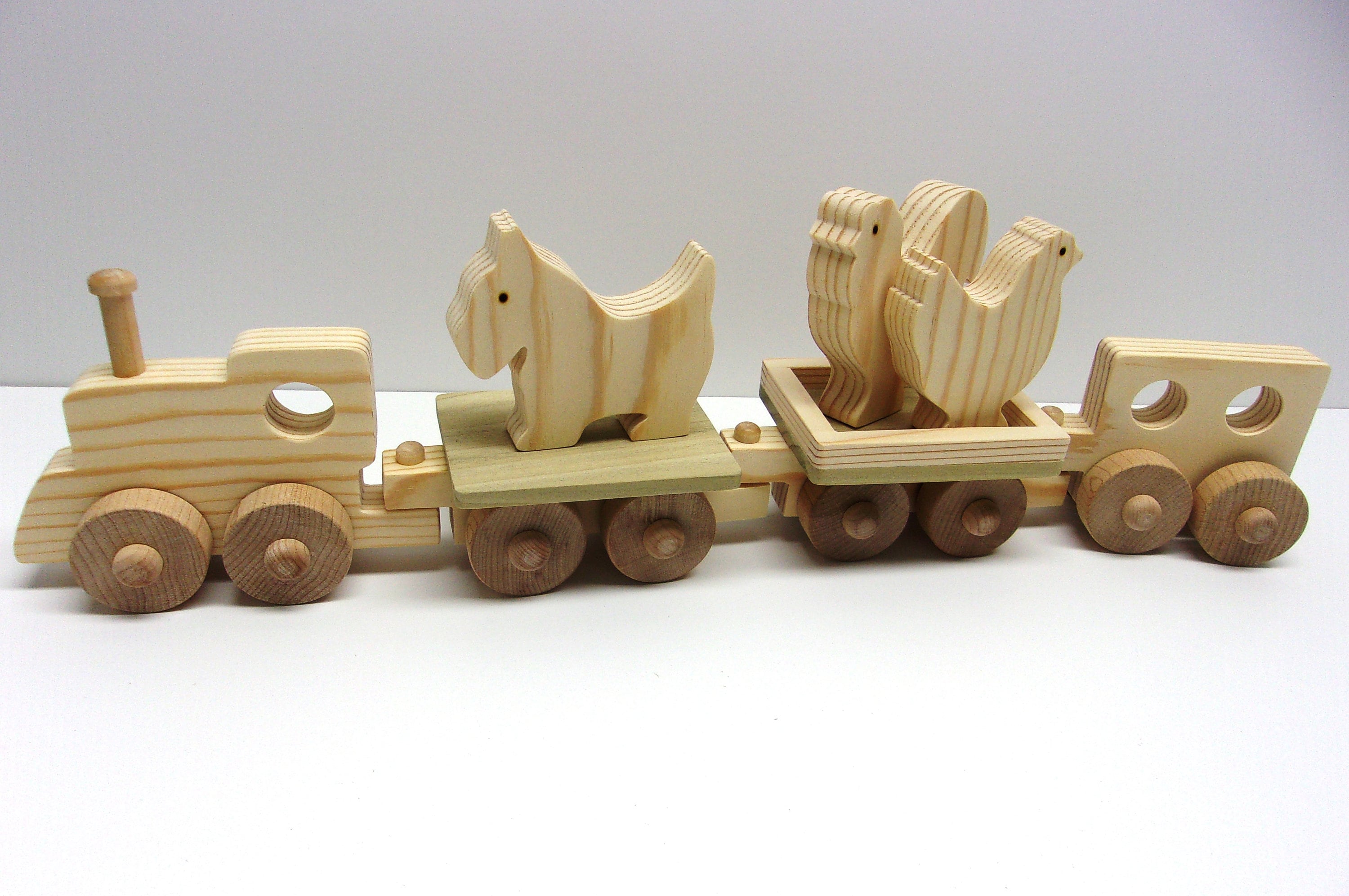 Tren de madera Toda la madera natural W / 6 Jinetes de | Etsy
