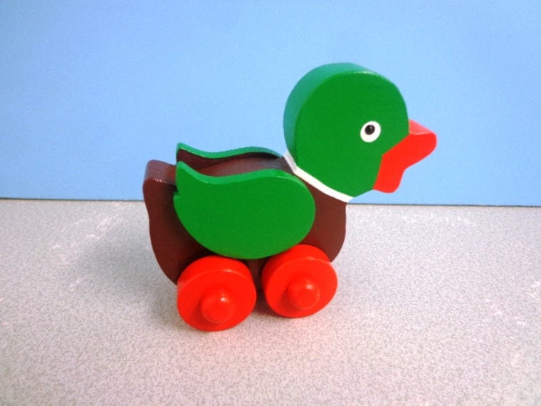 Wood/wooden Toy Mallard Duck Push Toy Duck Easter Basket Stuffer Kids ...