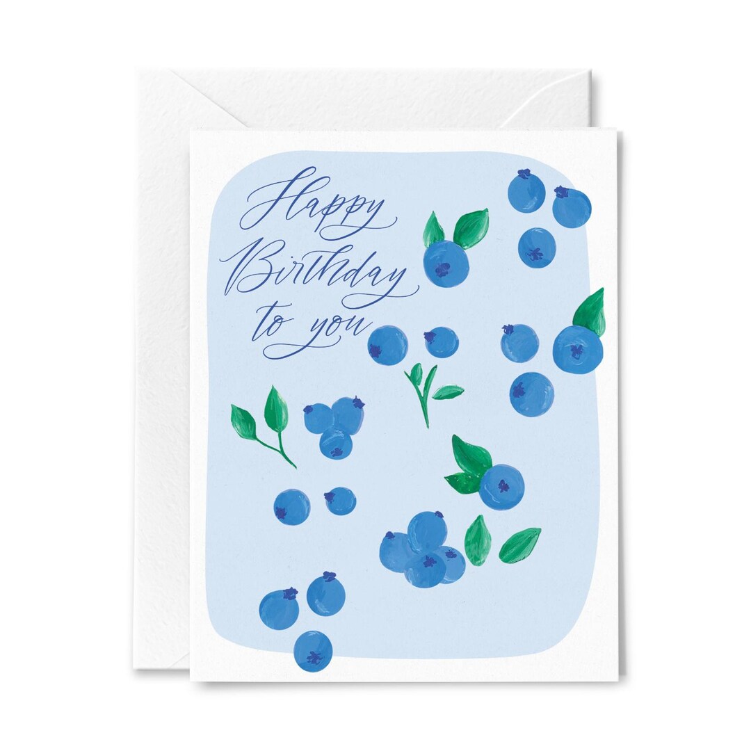 Blueberry Birthday Card - Cute Nature-inspired Happy Birthday Greeting ...